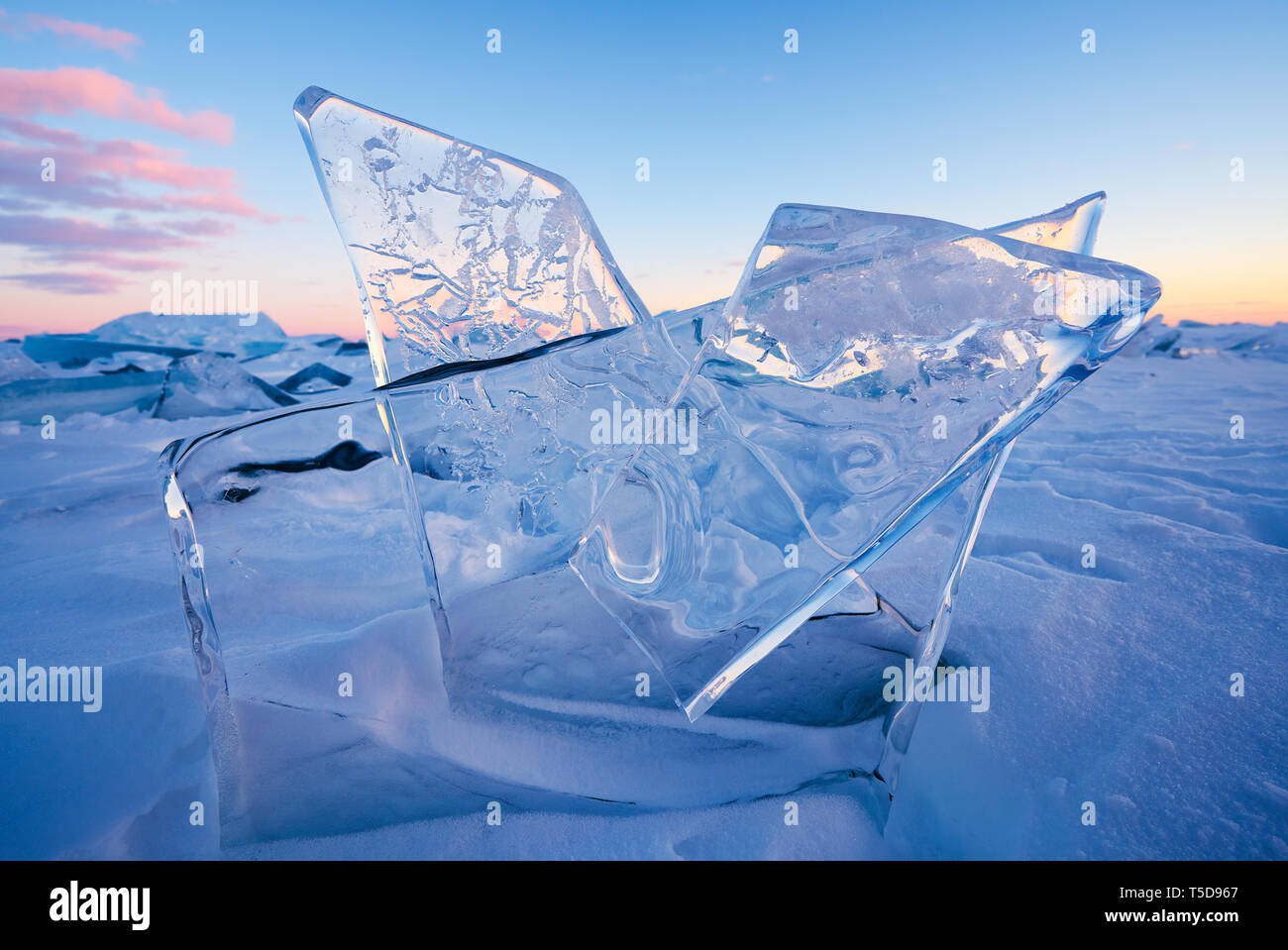 Large Ice chunks look like large piece glass on frozen Lake Superior ...
