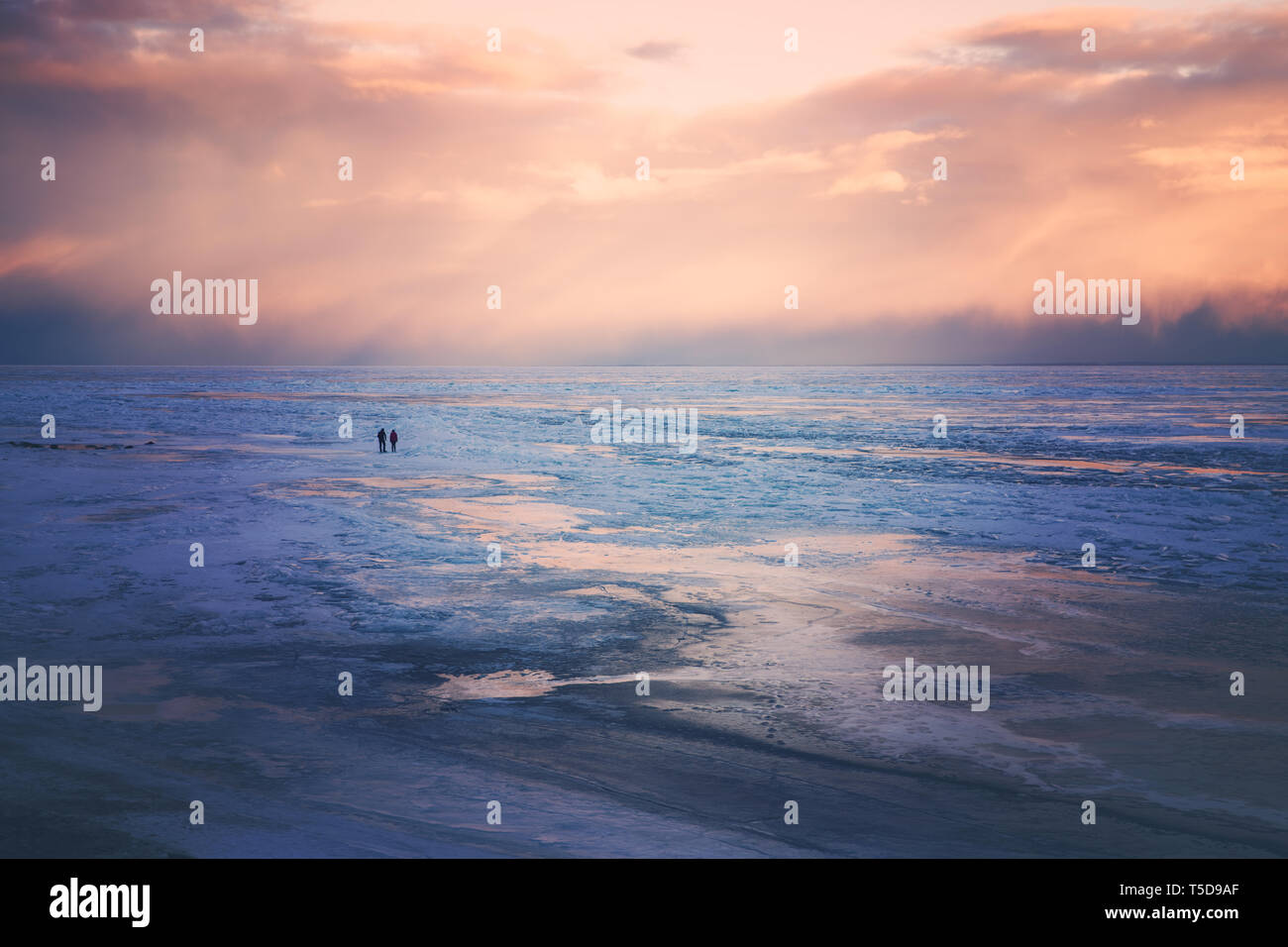 Beautiful Sunset Clouds over Lake Horizon with reflections Stock Photo ...