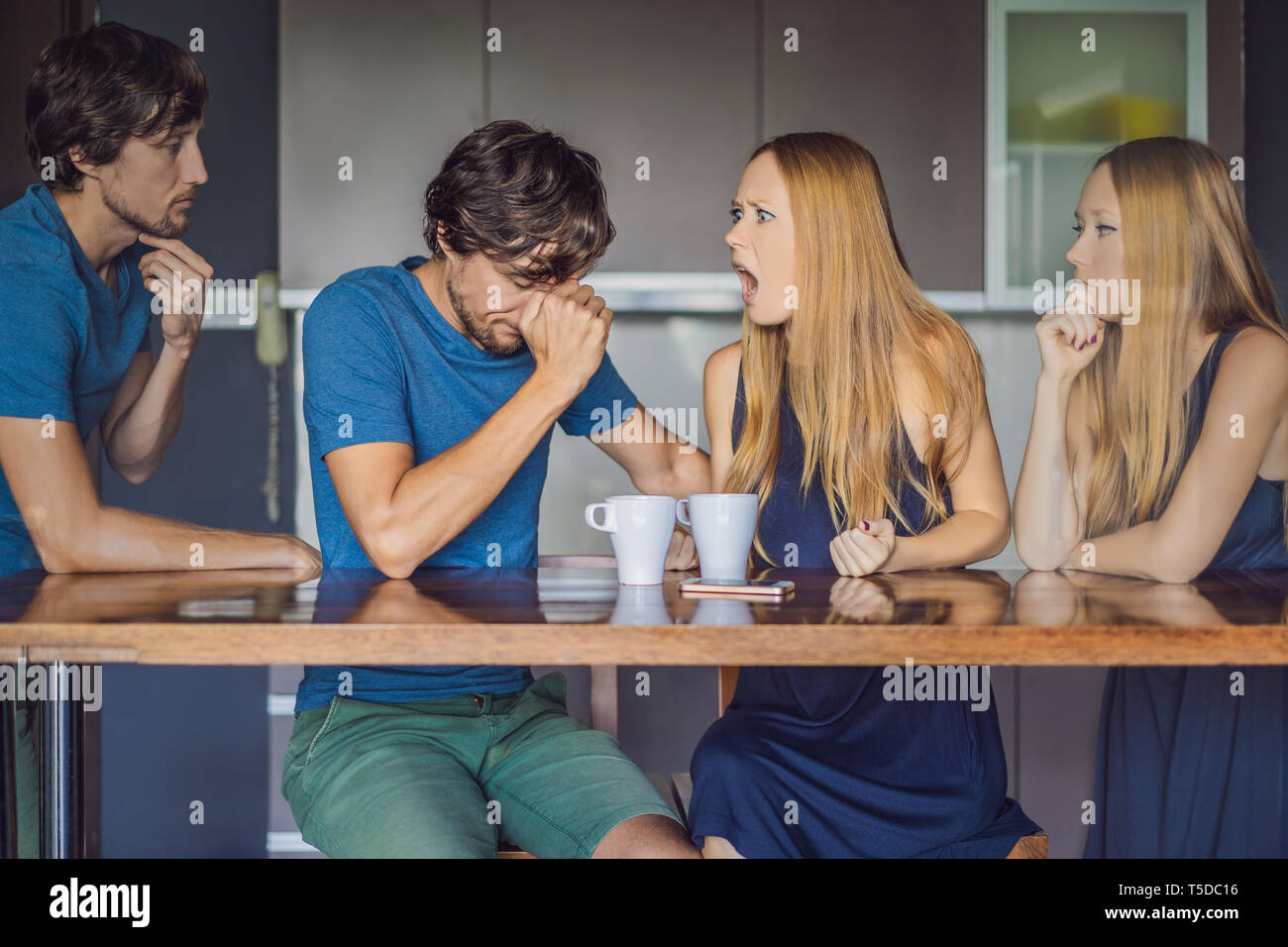 Young couple swears in the kitchen. Watch and evaluate their behavior ...