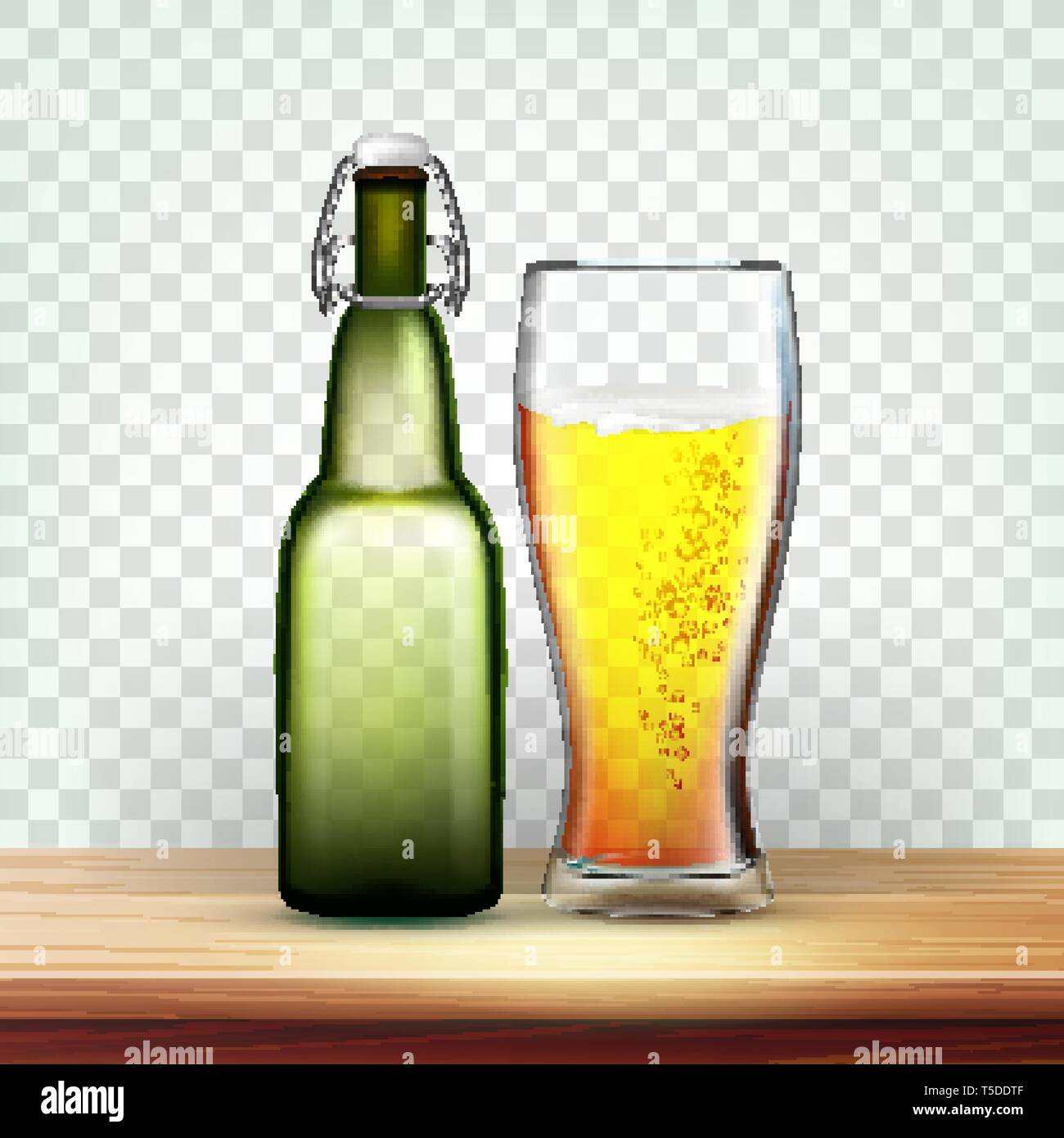 Realistic Bottle And Glass With Frothy Beer Vector Stock Vector Image ...