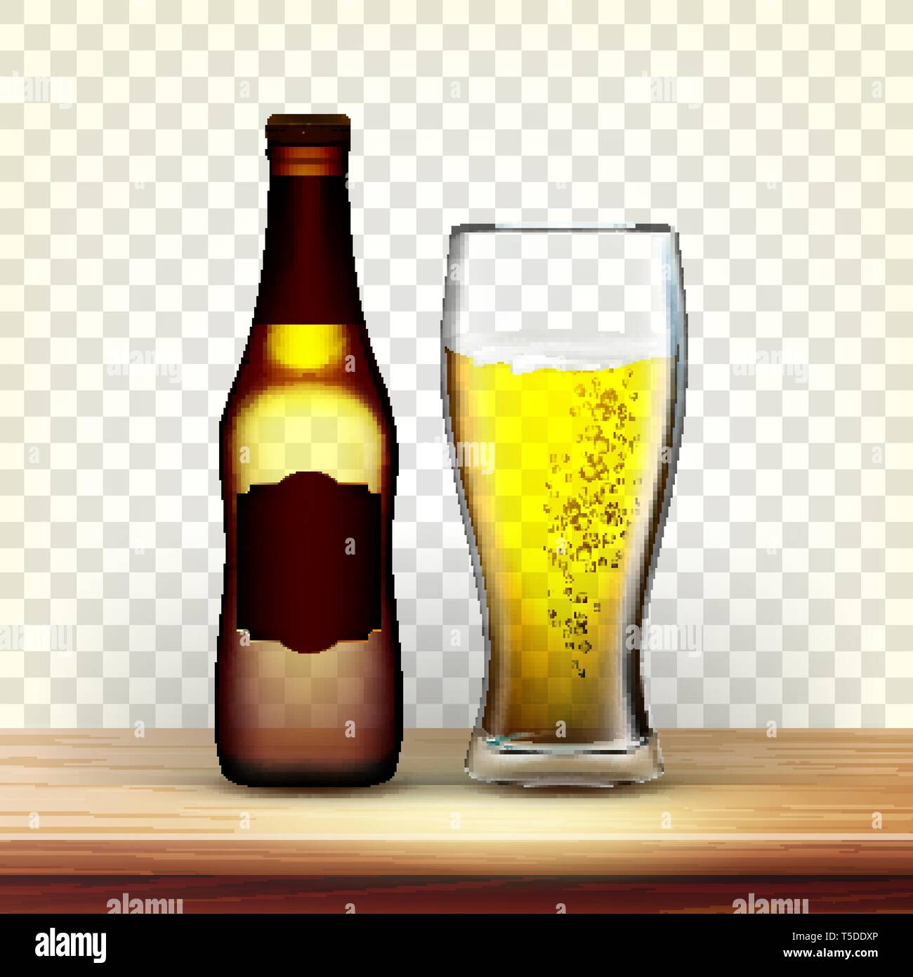 Realistic Brown Bottle And Glass Of Lager Vector Stock Vector Image ...