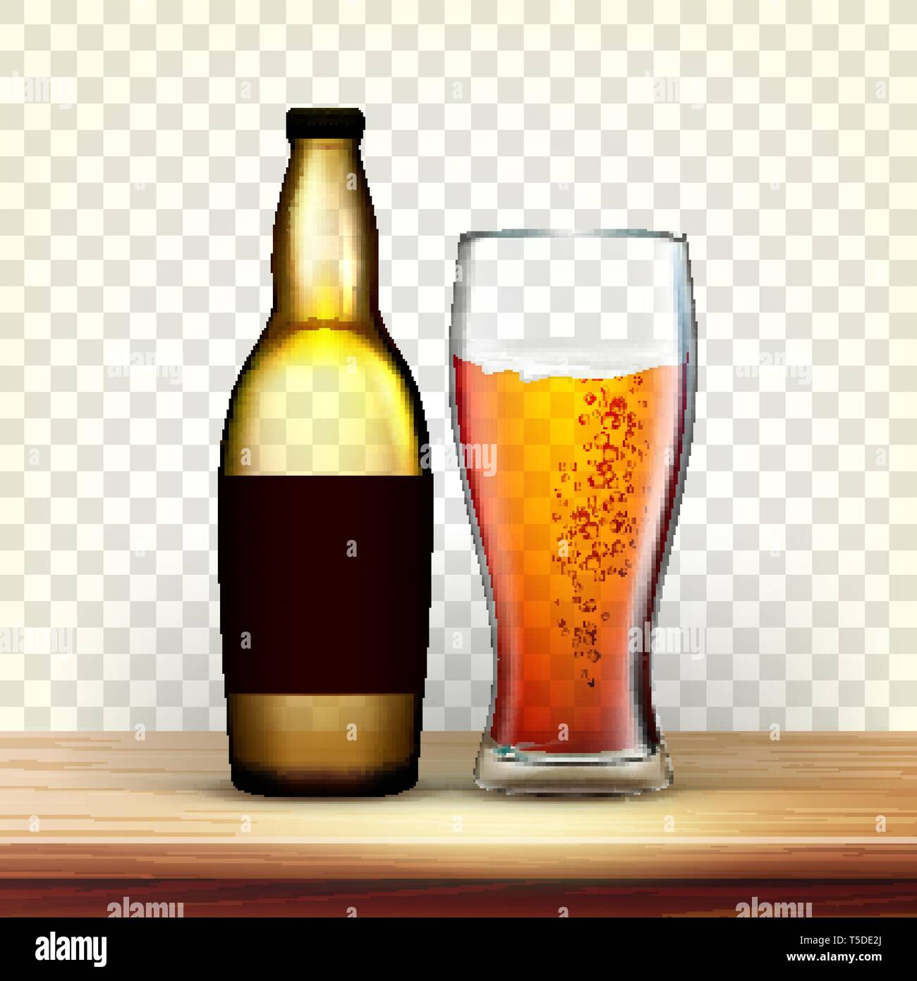 Realistic Bottle And Glass With Cold Beer Vector Stock Vector Image ...