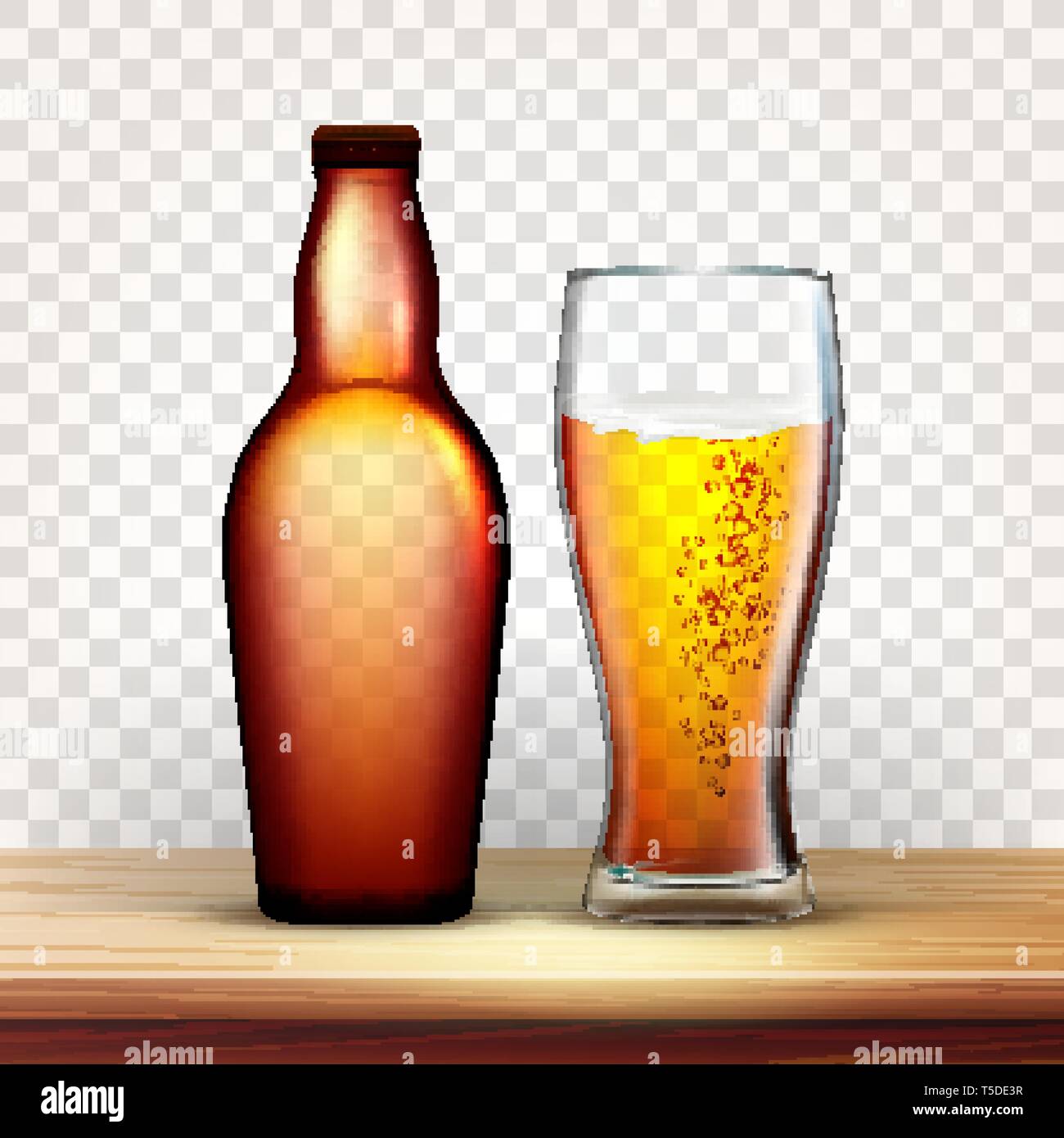 Bottle Of Beer And Glass With Frothy Drink Vector Stock Vector Image ...