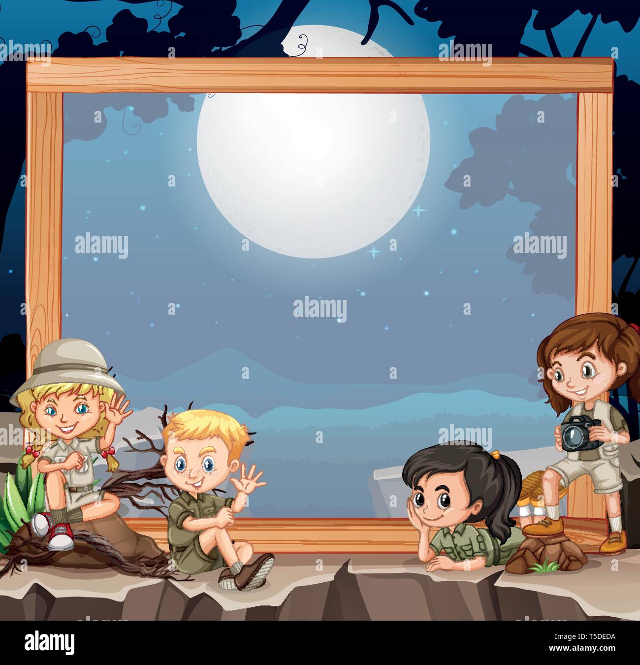 Group of scout on wooden frame illustration Stock Vector Image & Art ...