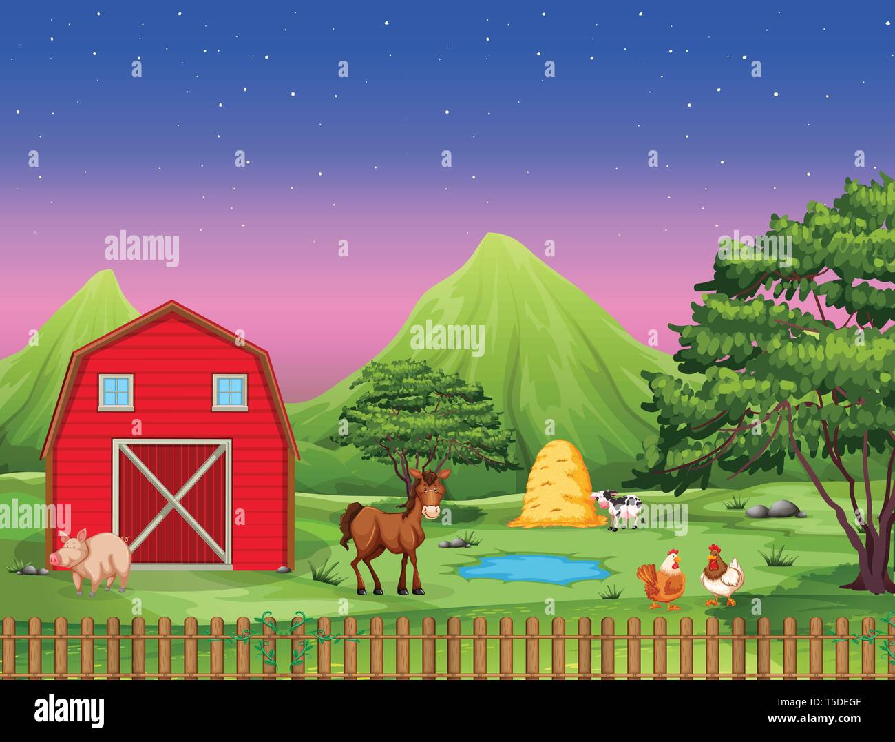 Farm landscape at night illustration Stock Vector Image & Art - Alamy