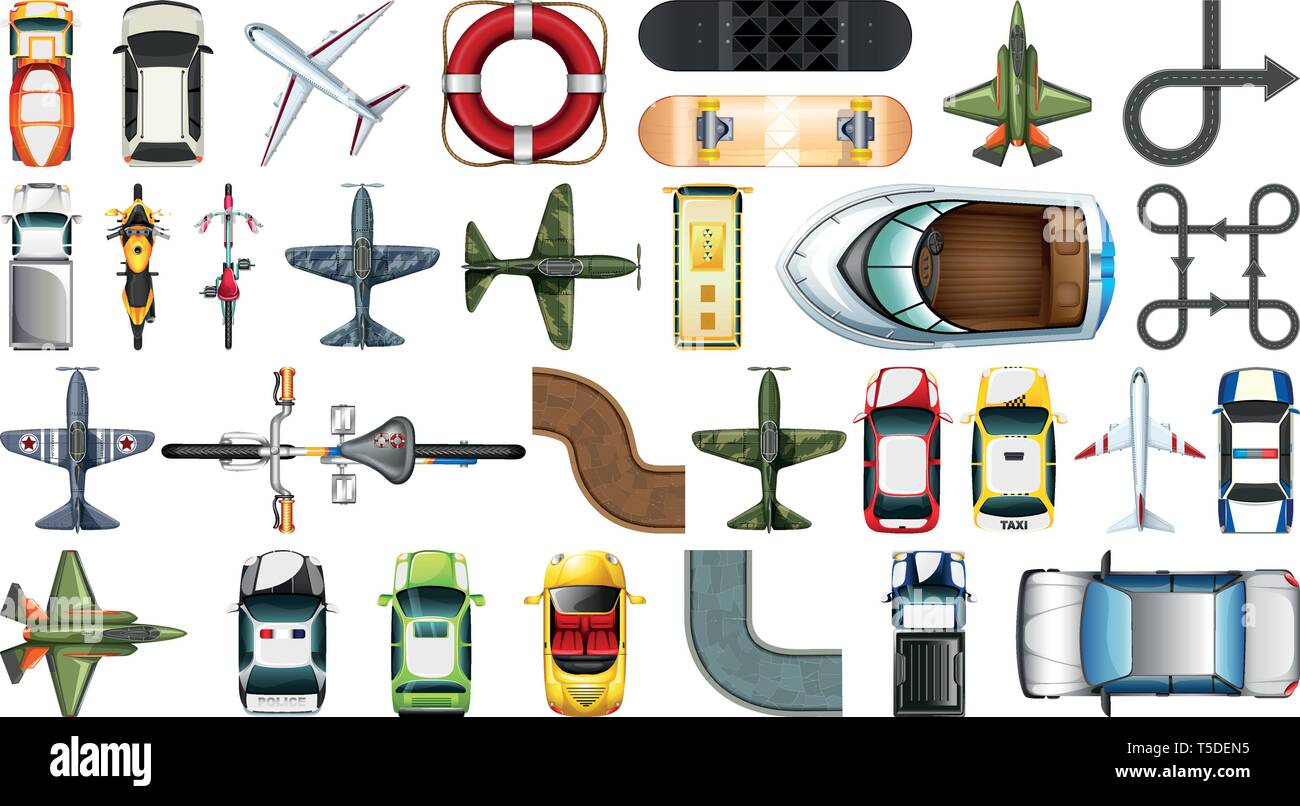 Set of transportation vehicle aerial view illustration Stock Vector ...
