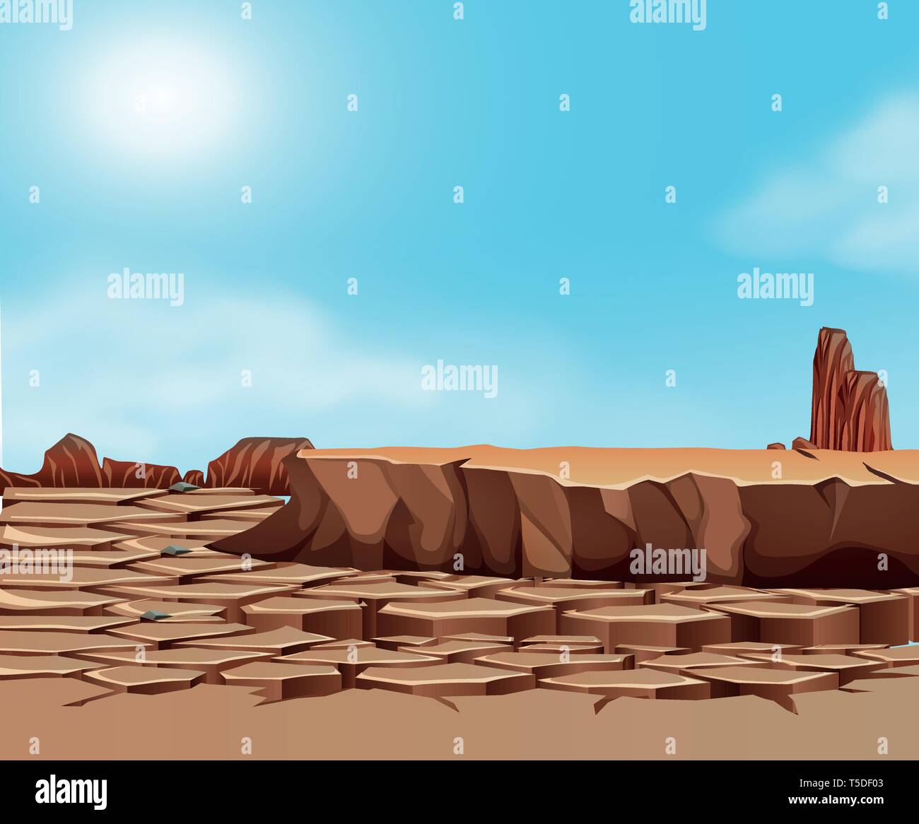 Drought cracked desert landscape illustration Stock Vector Image & Art ...