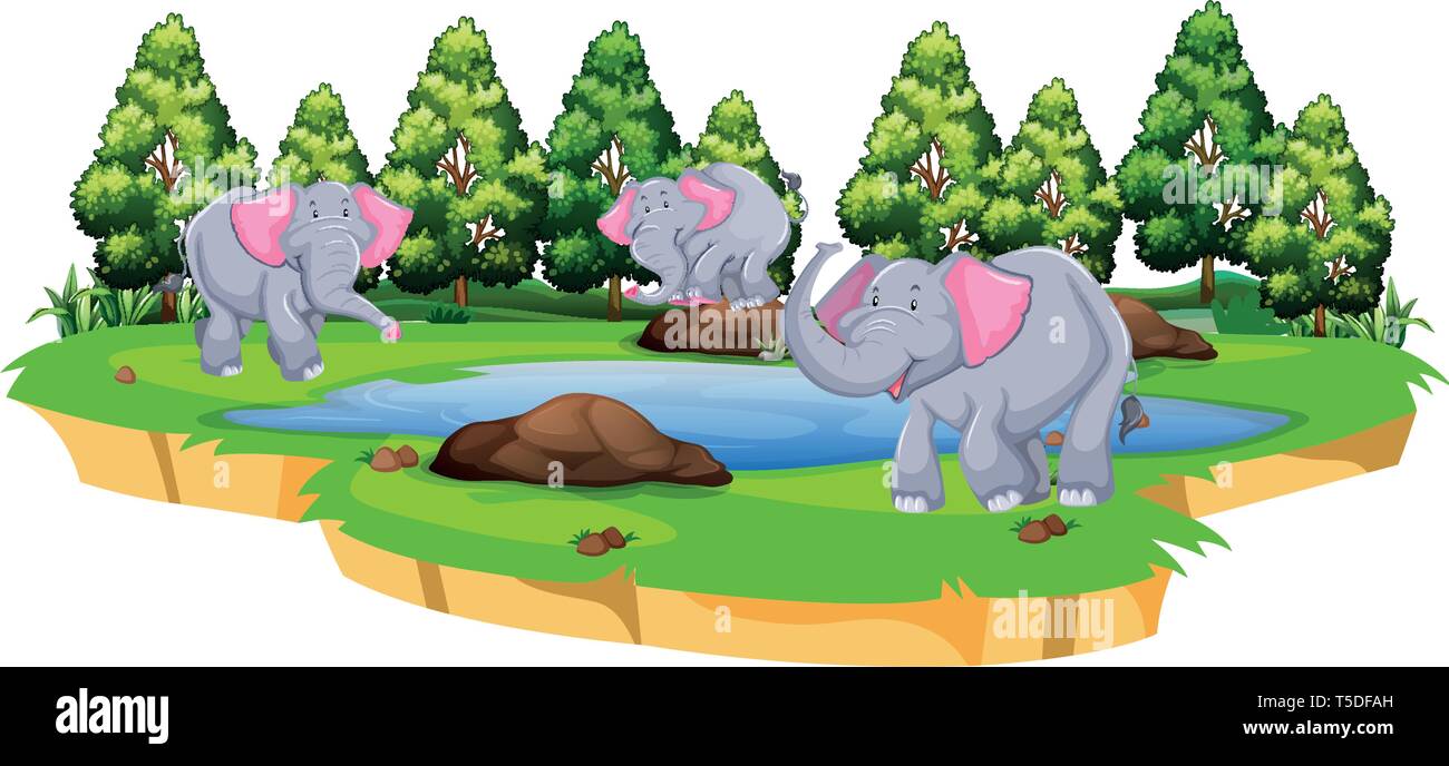 Group of elephant in nature illustration Stock Vector Image & Art - Alamy
