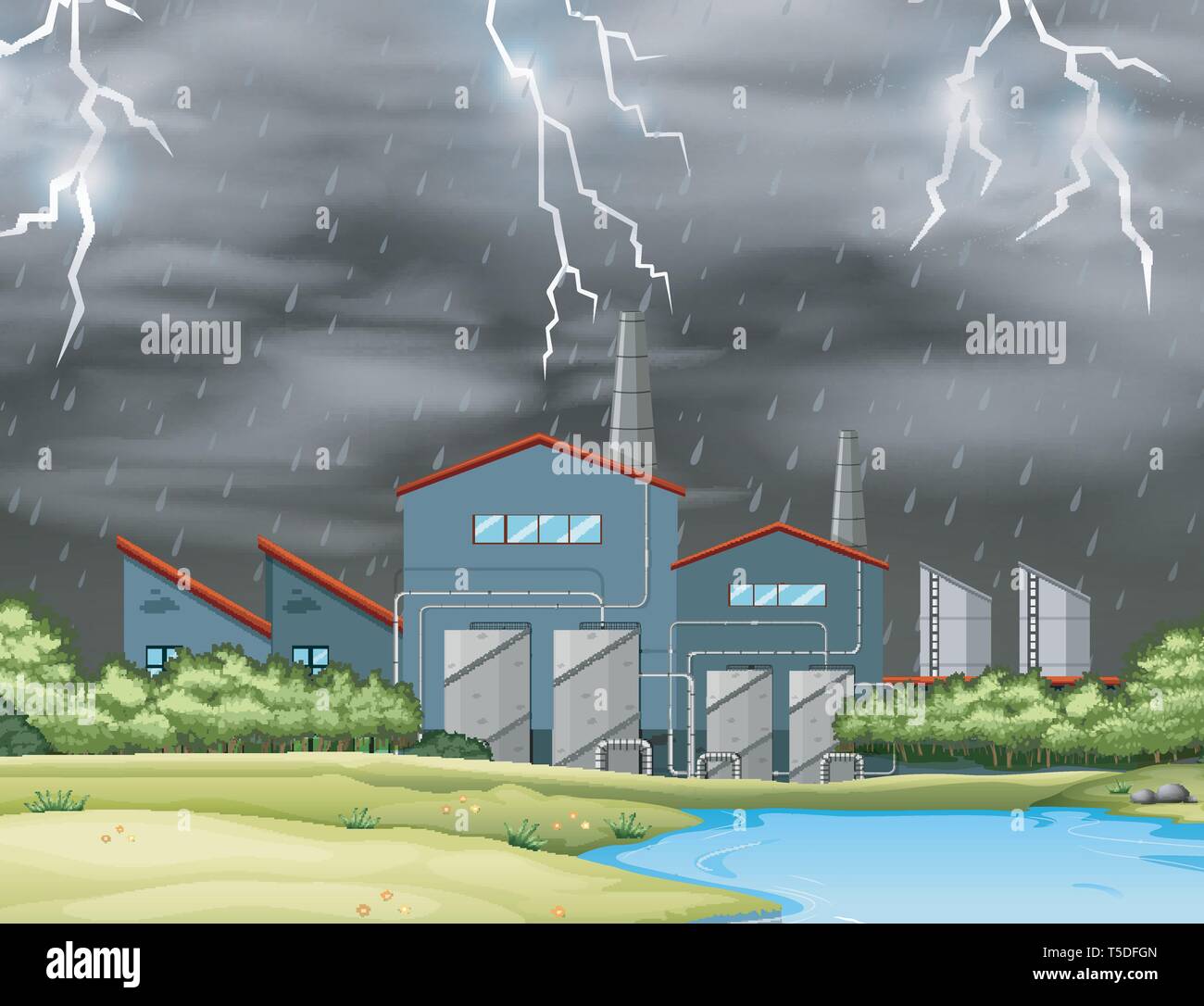 Thunder in factory scene illustration Stock Vector Image & Art - Alamy