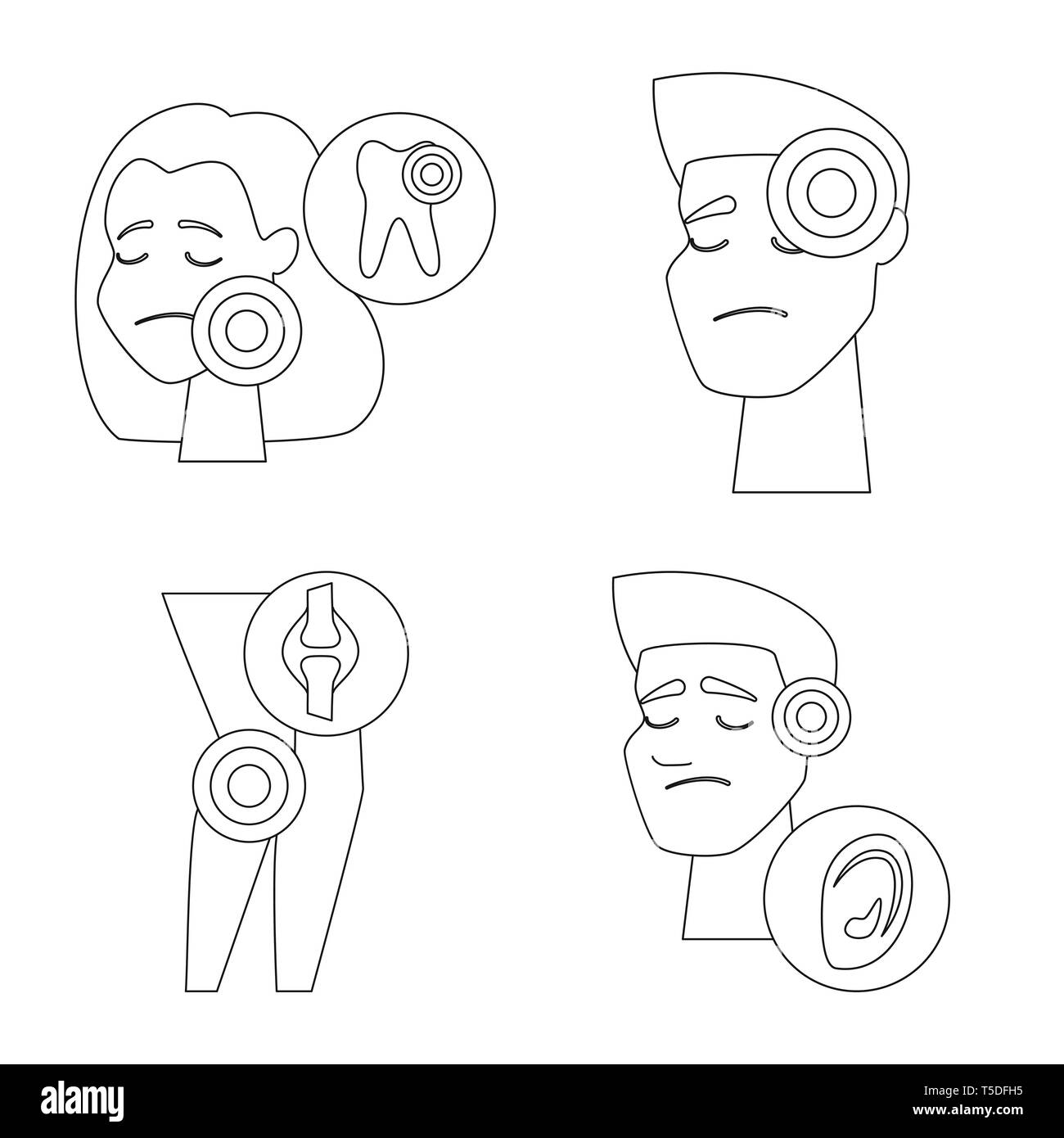 Vector illustration of bone and inflammation icon. Collection of bone ...