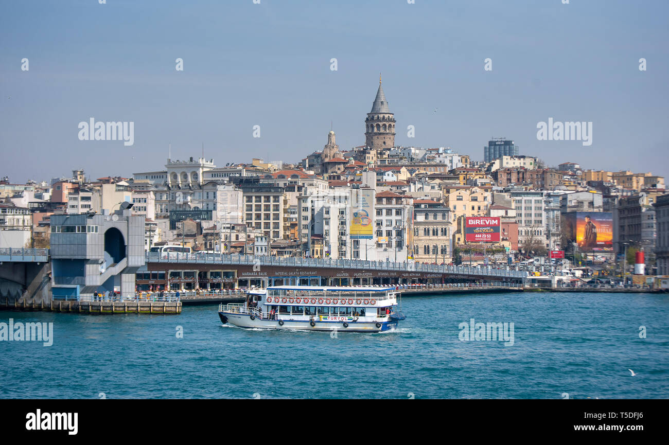Istanbul, Turkey. Galata district with the famous Galata Tower over the ...