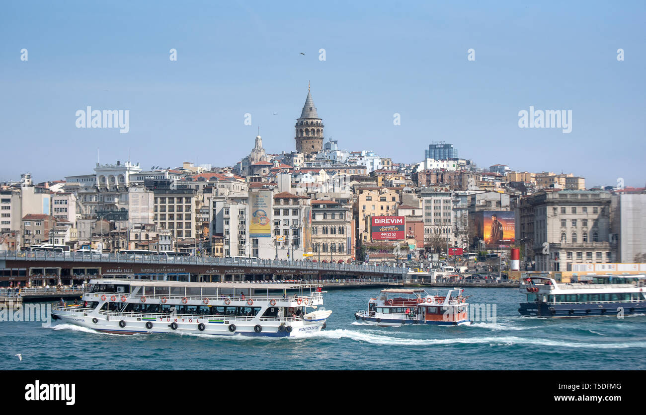Istanbul, Turkey. Galata district with the famous Galata Tower over the ...