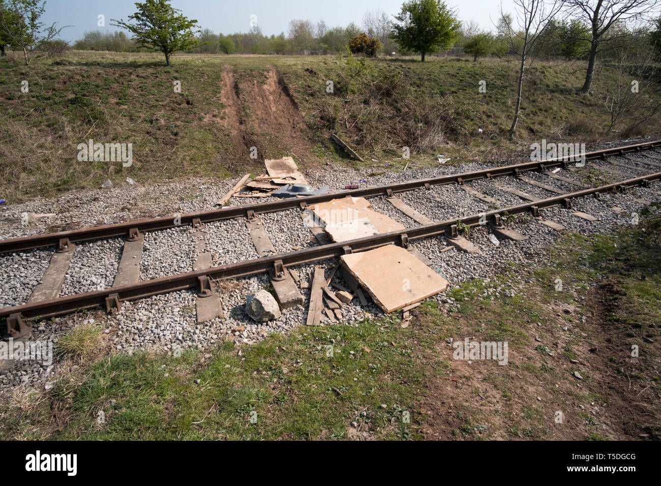 Debris on an old railway track Stock Photo - Alamy
