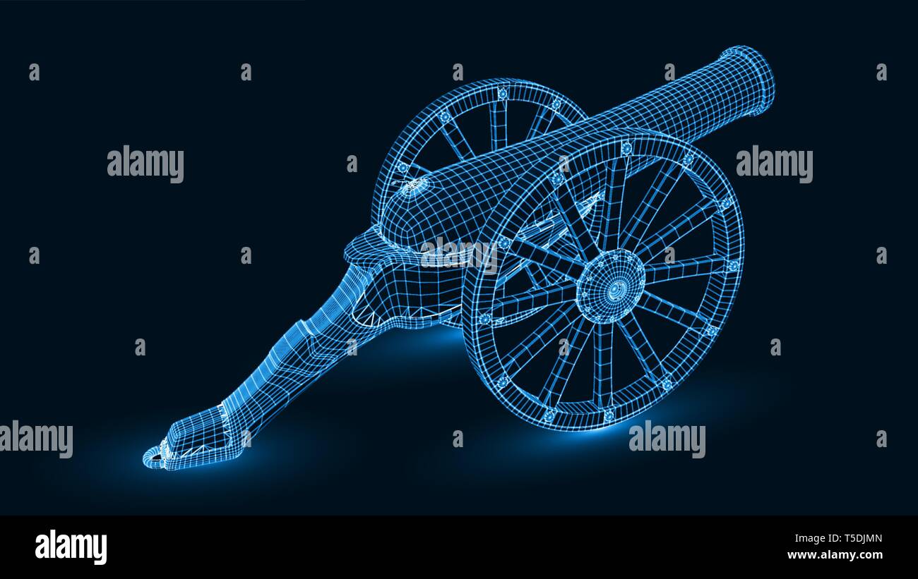 ramadan cannon with glowing wireframe. 3d style vector illustration ...