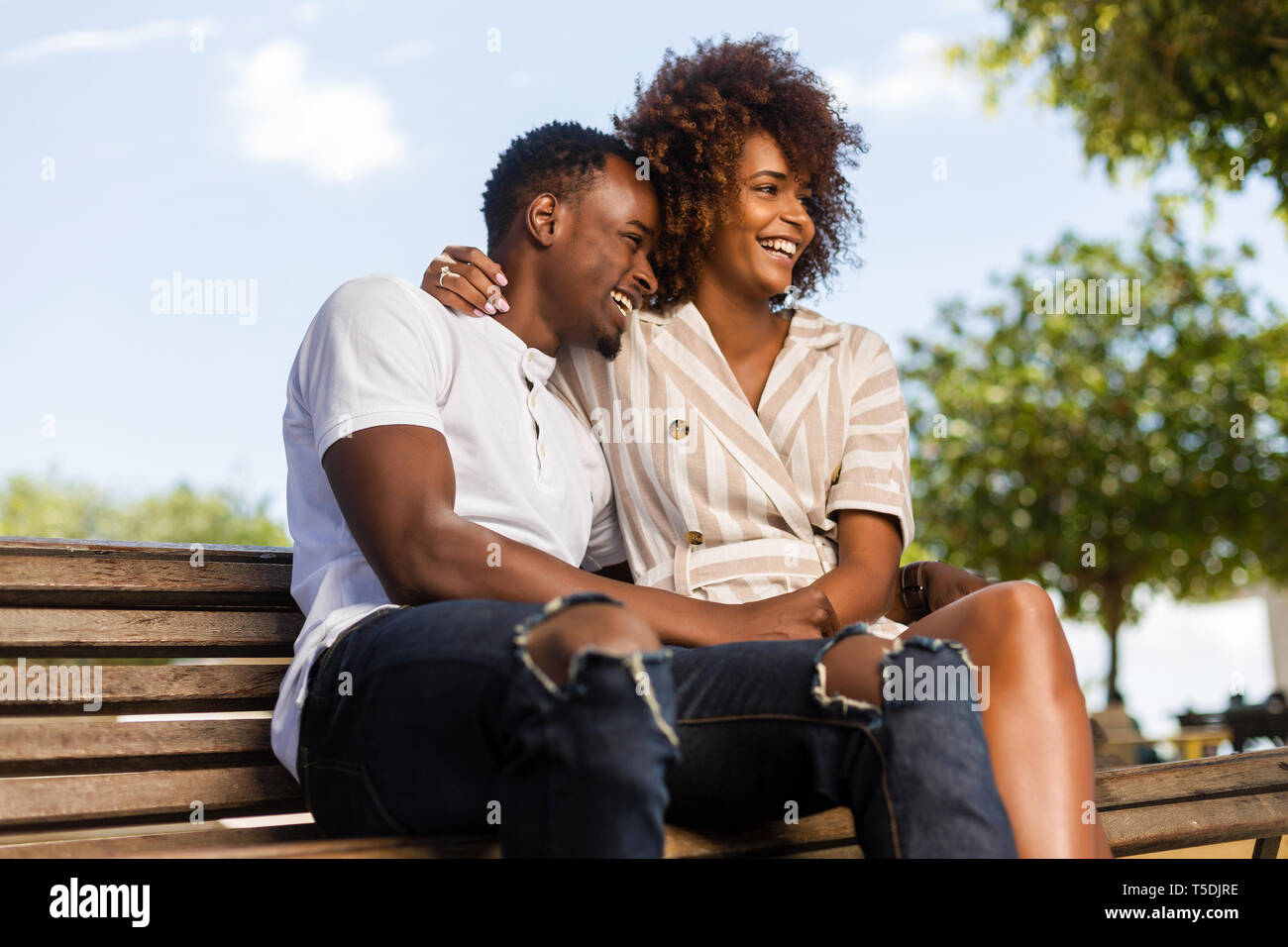 Outdoor Protrait Of Black African American Couple Embracing Each Other