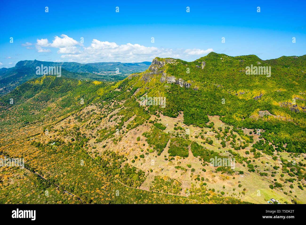 Aerial view of beautiful tropical Mauritius island with green jungle ...