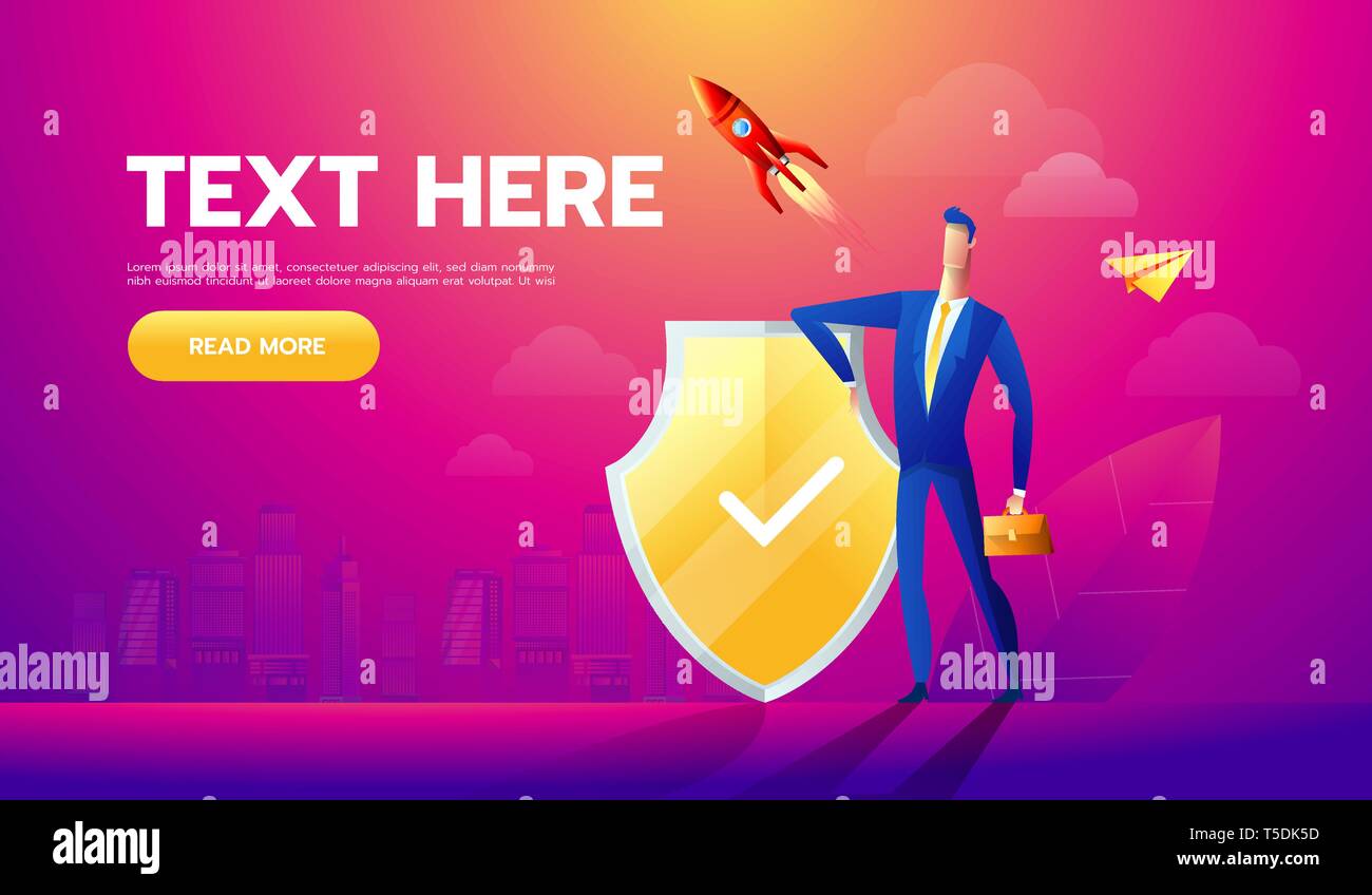 Businessman Protecting business With Shield. Business Concept Cartoon ...