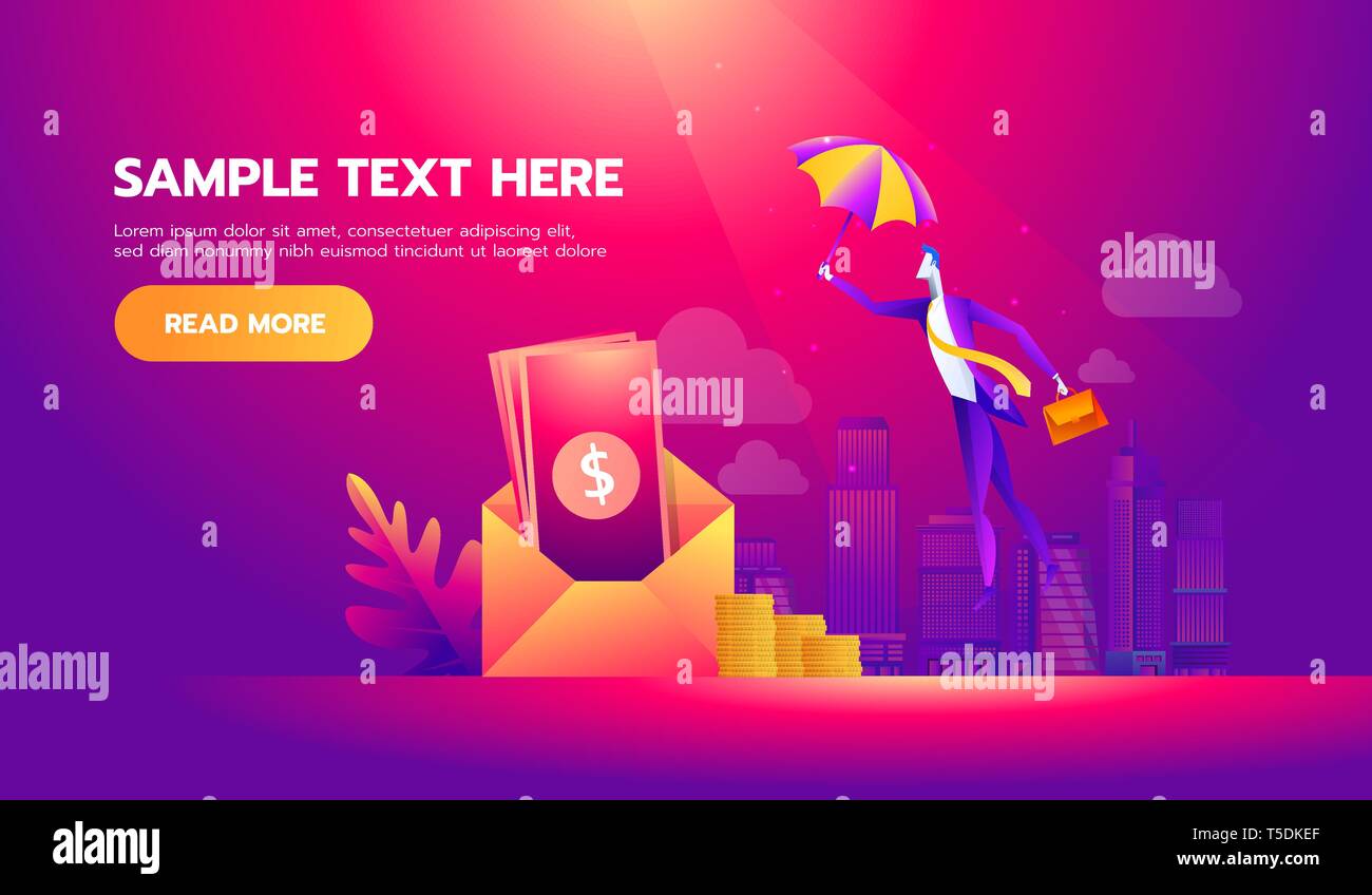 Vector flat illustration, concept of money protection, financial saving ...