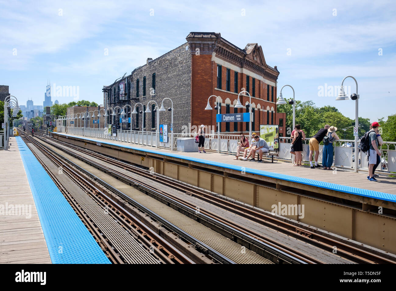 Damen Station at CTA metro Blue Line in Chicago Stock Photo - Alamy
