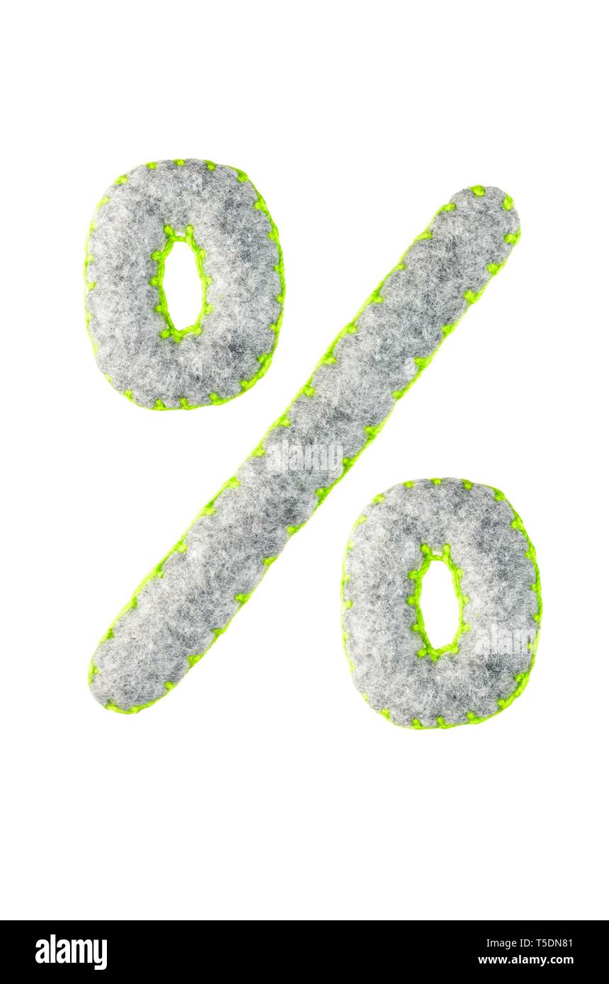 Percent typographic symbol (%) from gray felt isolated on a white ...