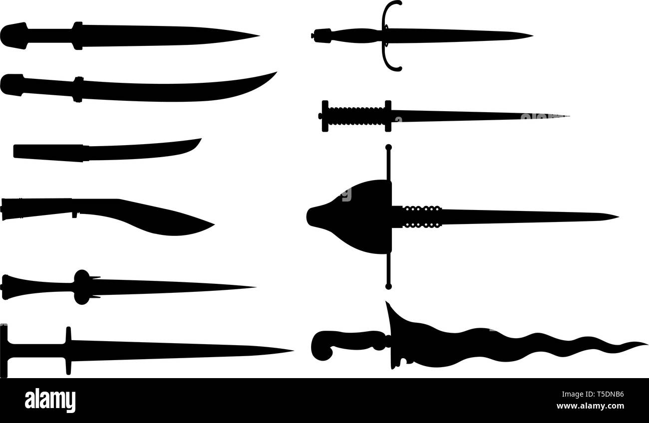 Daggers - a set of silhouettes cold weapons of different eras Stock ...