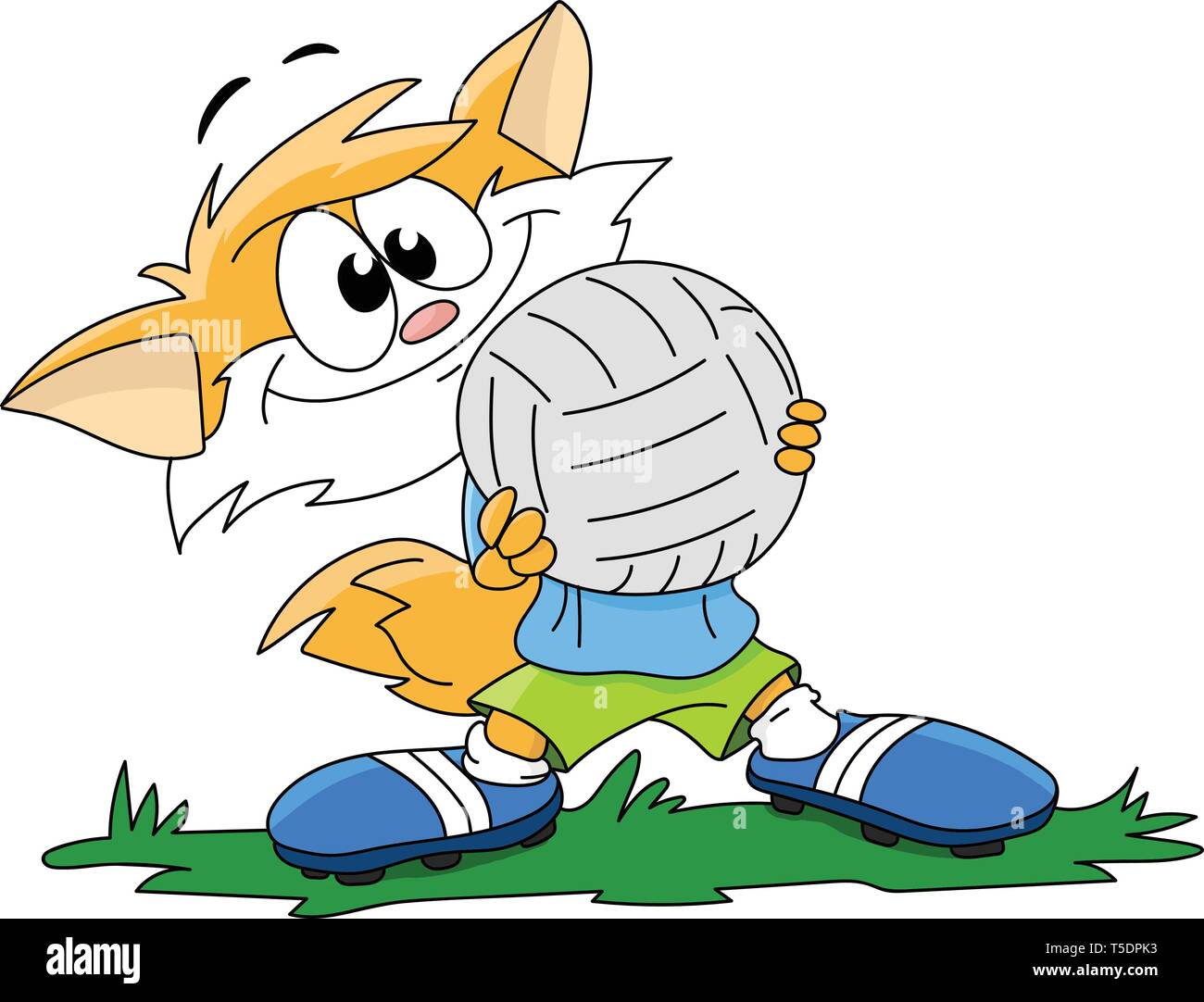 Cartoon cat holding a soccer ball in his hands ready to play vector ...