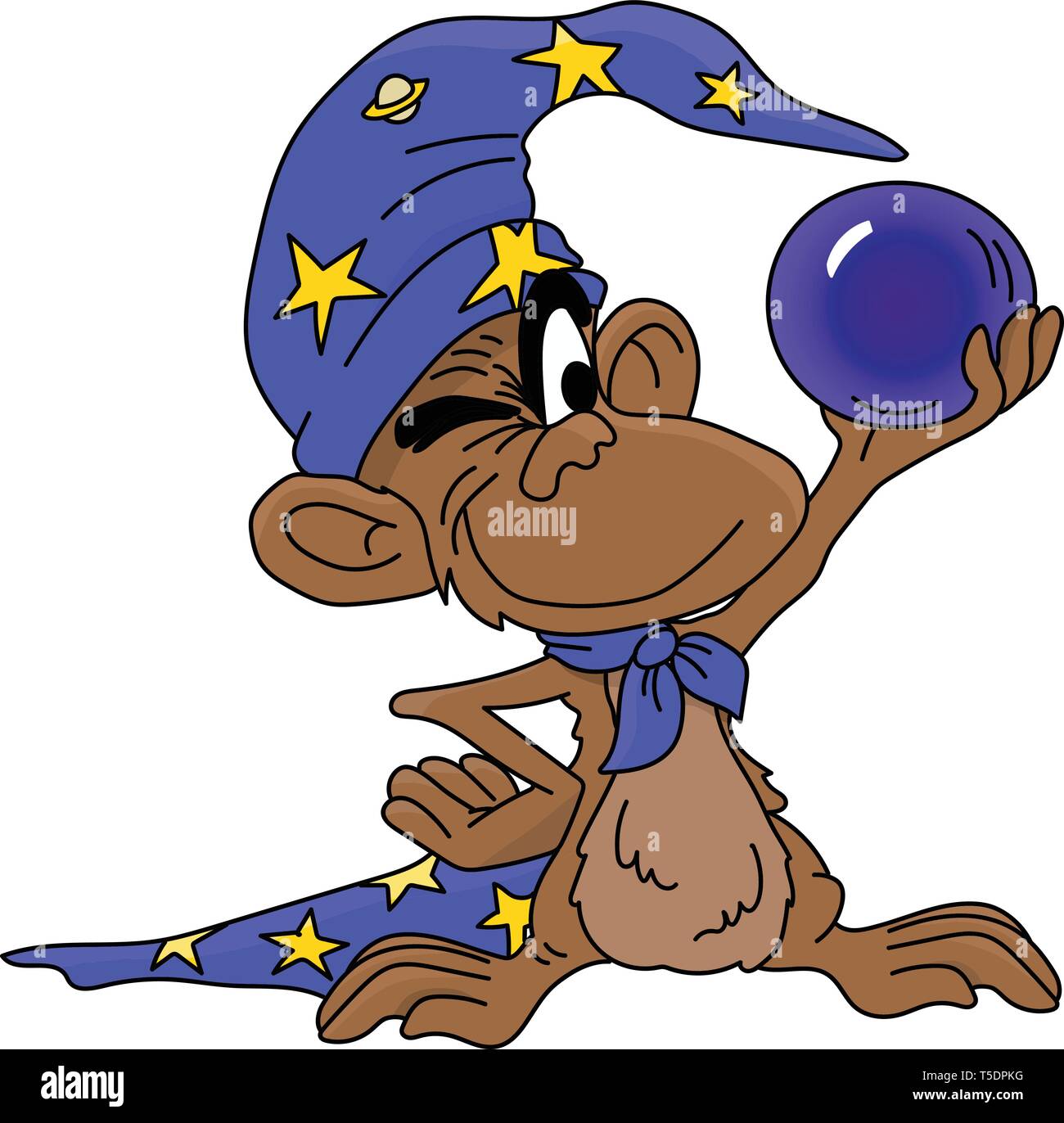 Cartoon monkey holding a crystal ball in his hands trying to see the ...