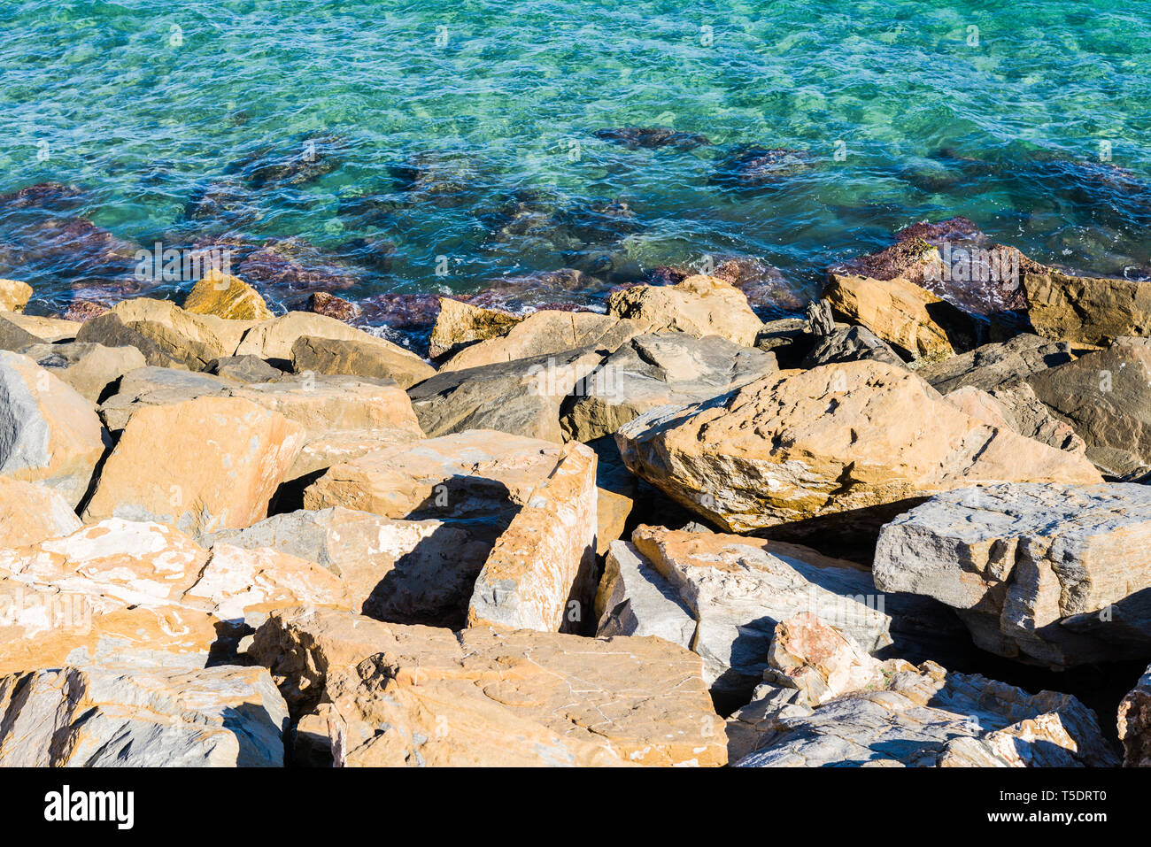 Amazing beautiful blue ocean and rocks on a sunny day, natural outdoor ...
