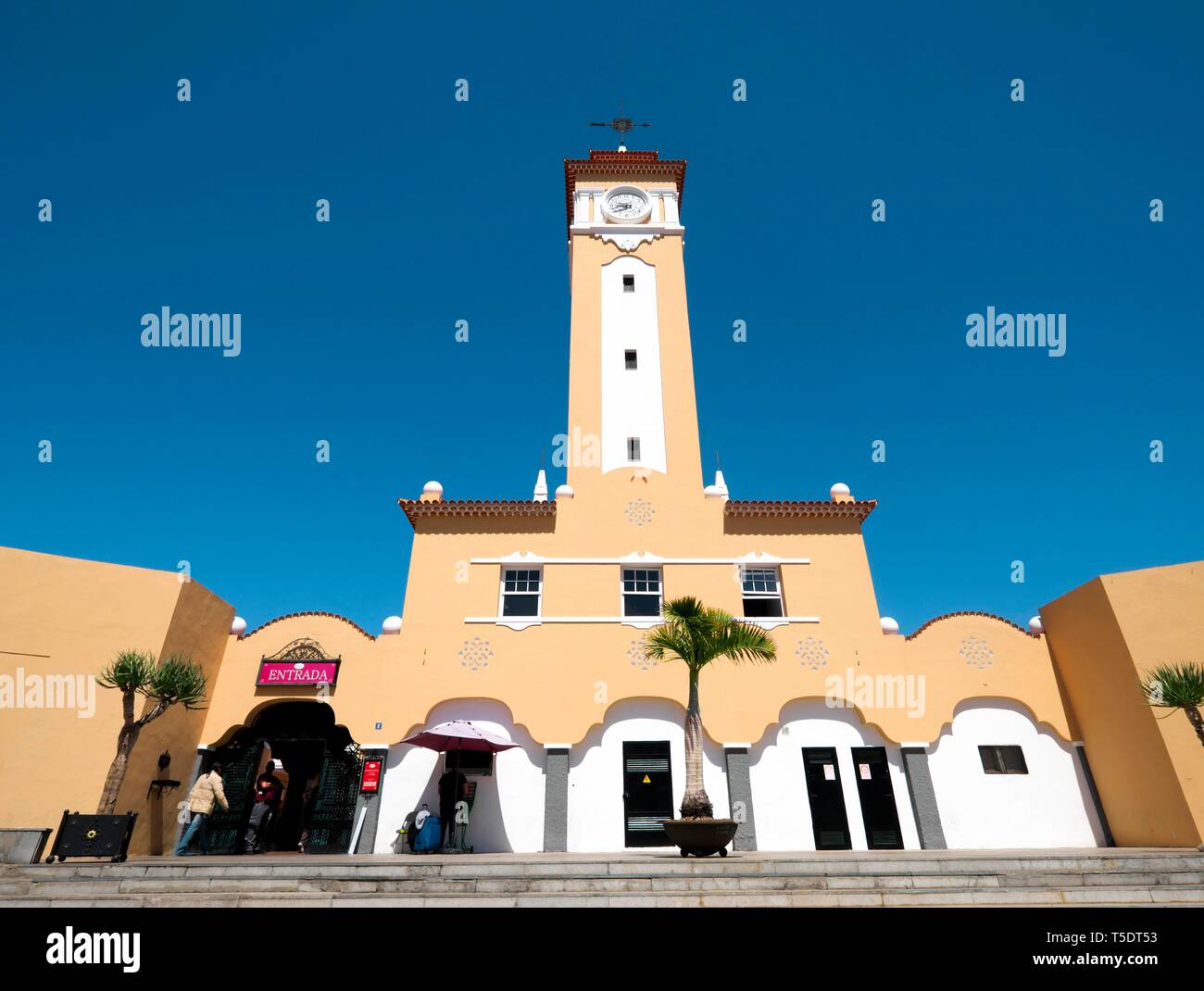 Market hall Mercado Nuestra Senora de Africa with clock tower, Moorish ...