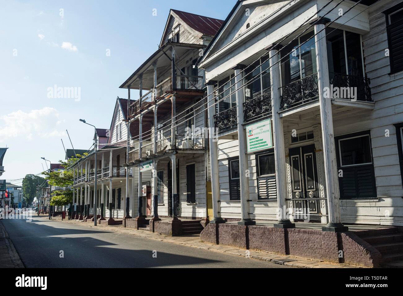 Street with dutch colonial wooden buildings, historic old town, UNESCO ...