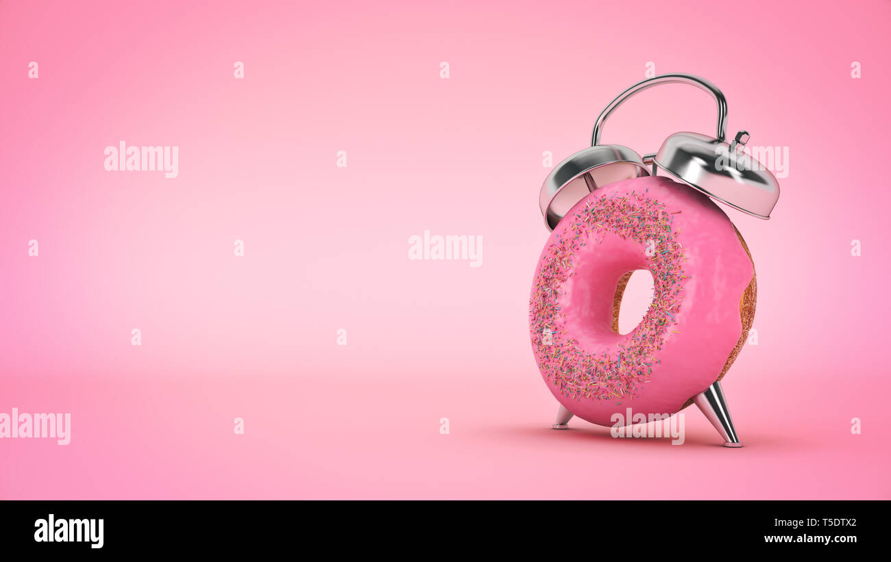 Breakfast time, donut with the shape of a clock. 3d rendering Stock ...
