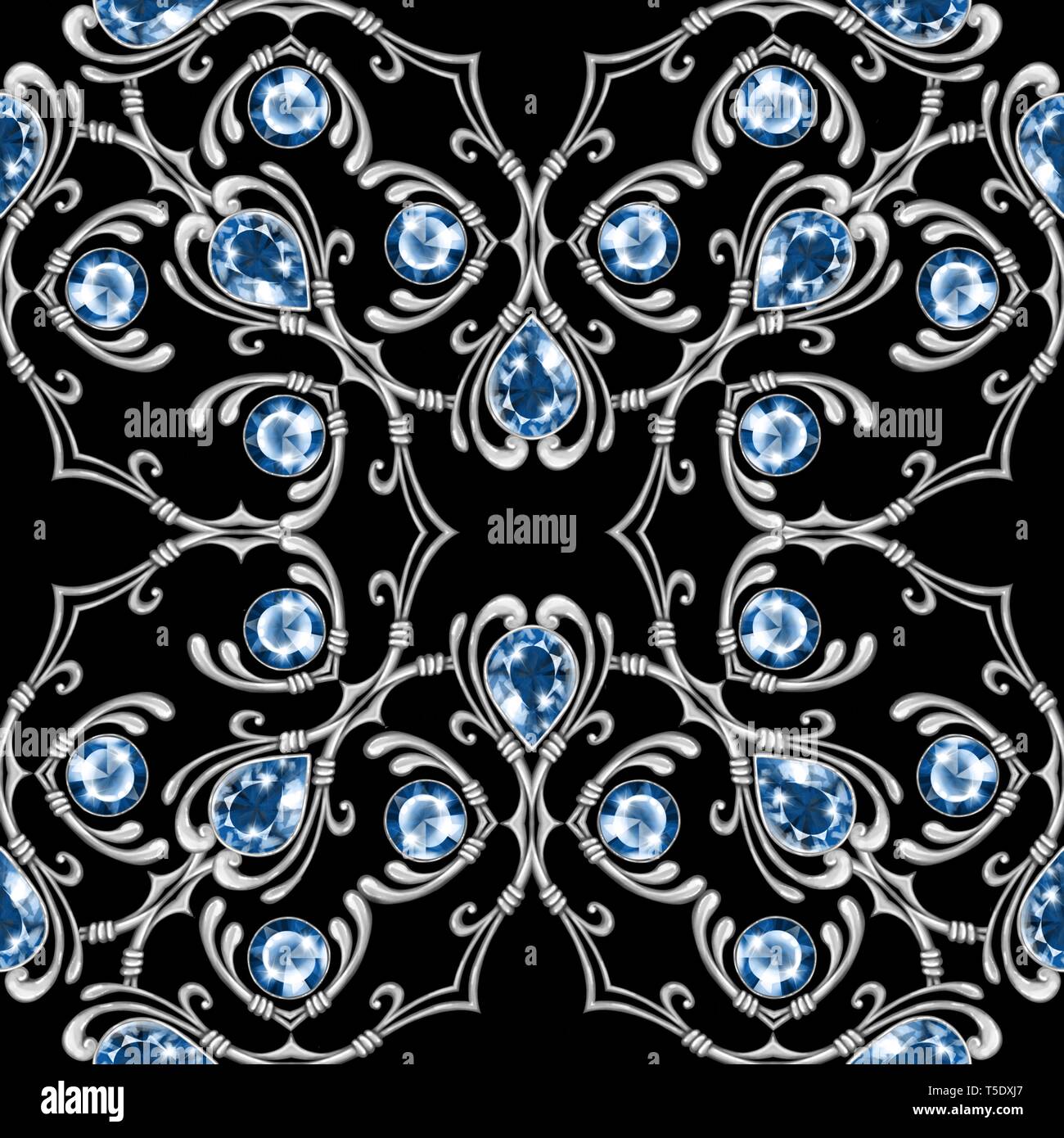 Silver jewelry seamless pattern with gems Stock Photo - Alamy