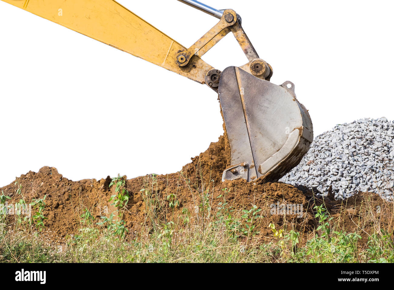Large backhoe heavy dig soil stone,on white background Stock Photo - Alamy