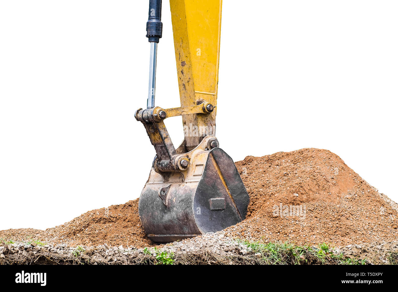 Large backhoe heavy dig soil stone,on white background Stock Photo - Alamy