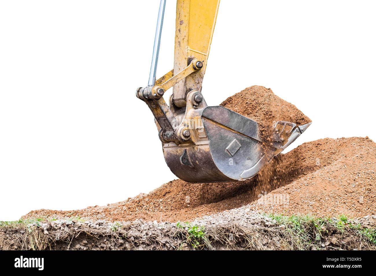 Large backhoe heavy dig soil stone,on white background Stock Photo - Alamy