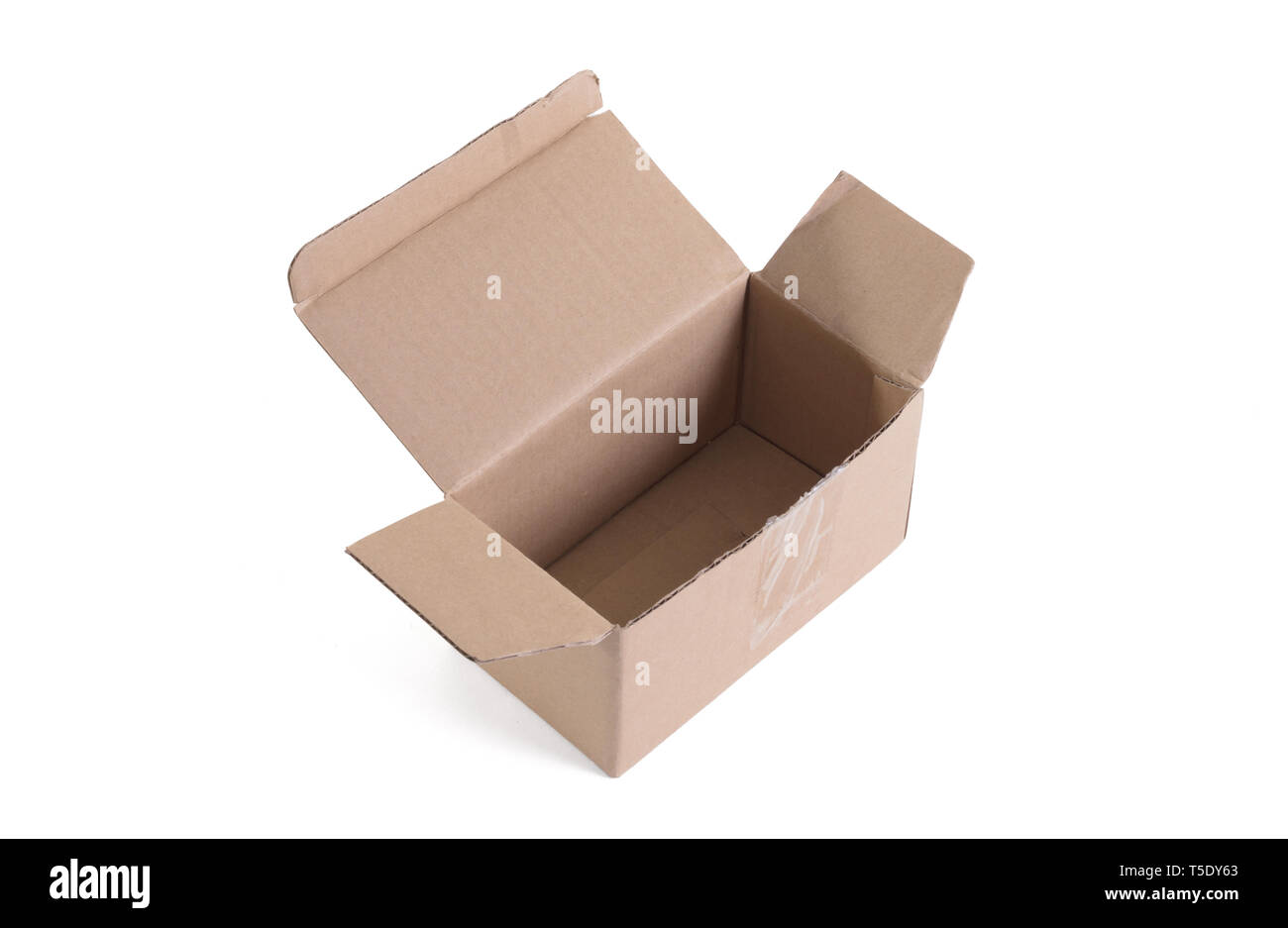 Cardboard box with flip open lid, lid open, isolated on white Stock ...
