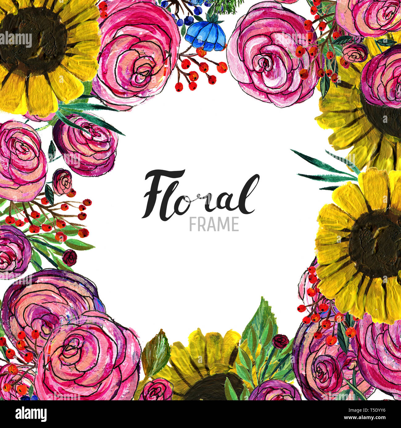 Hand drawn Flower Border Stock Photo - Alamy