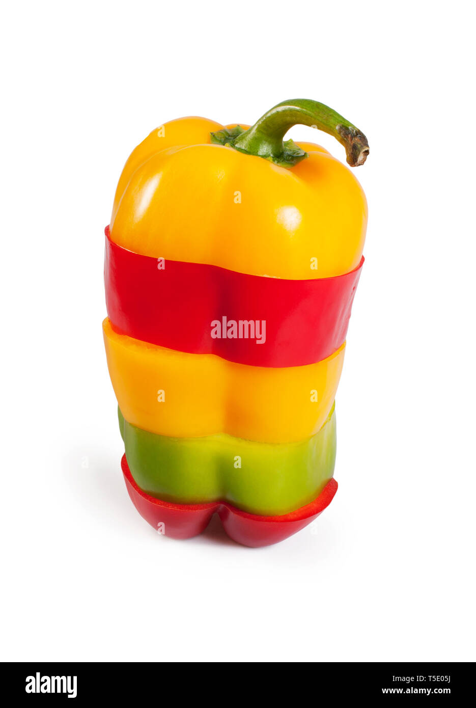 Paprika sliced isolated on white - red, yellow and green paprika mix ...