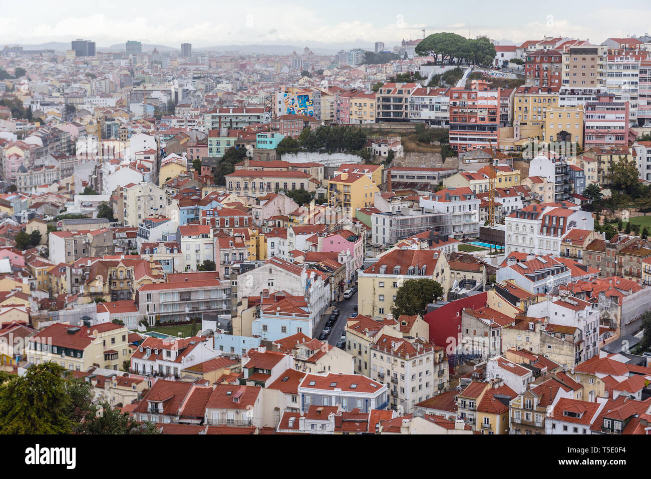 Aerial view from Castelo de Sao Jorge viewing point in Lisbon city ...