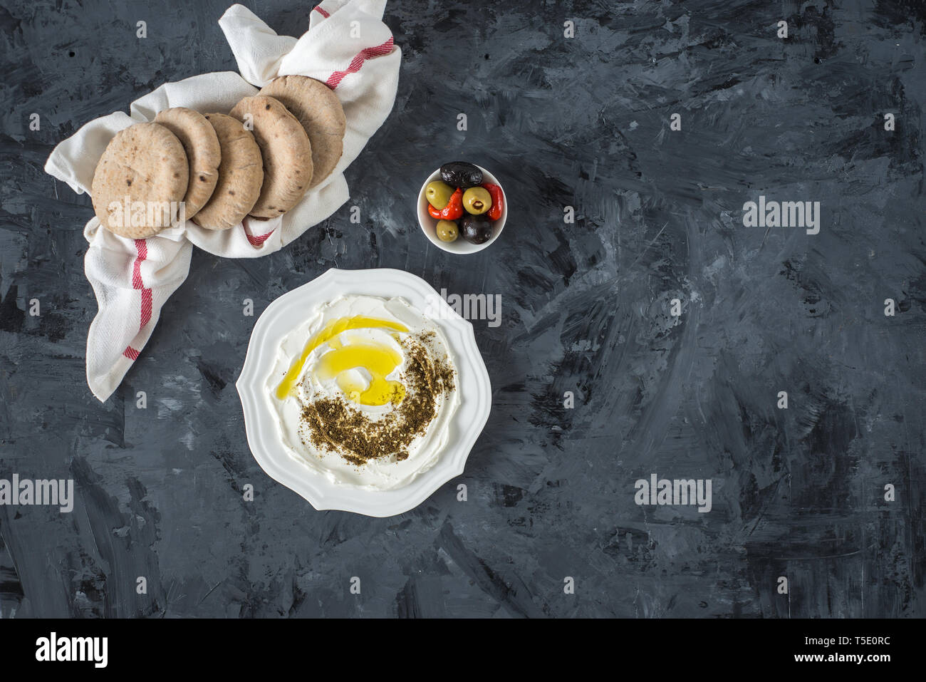 labneh (labaneh) middle eastern soft white goat's milk cheese with ...