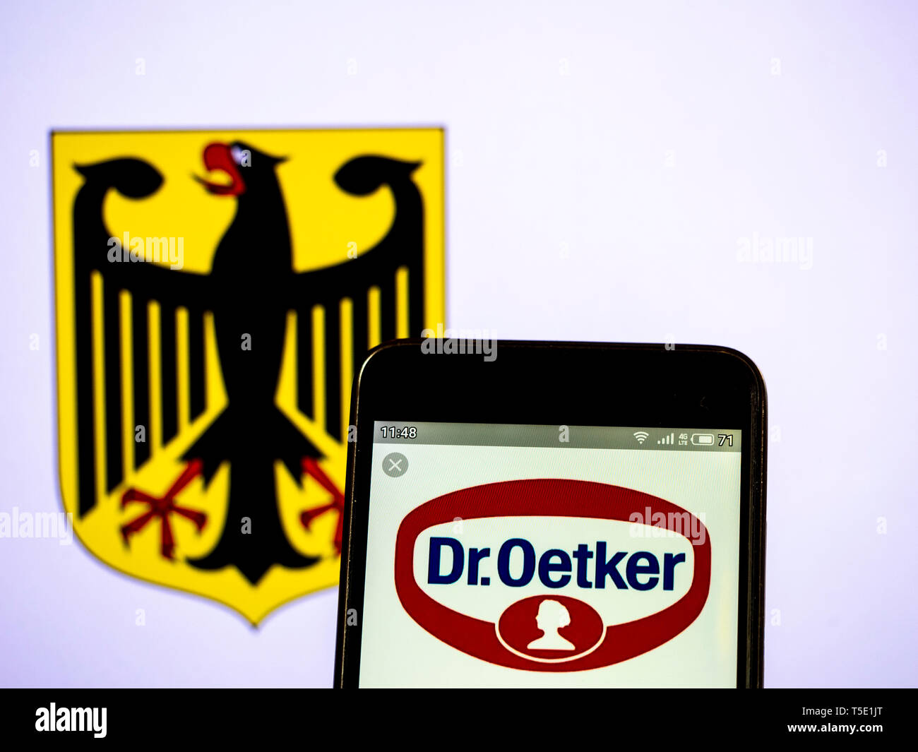 In this photo illustration a Dr. Oetke logo seen displayed on a smart ...