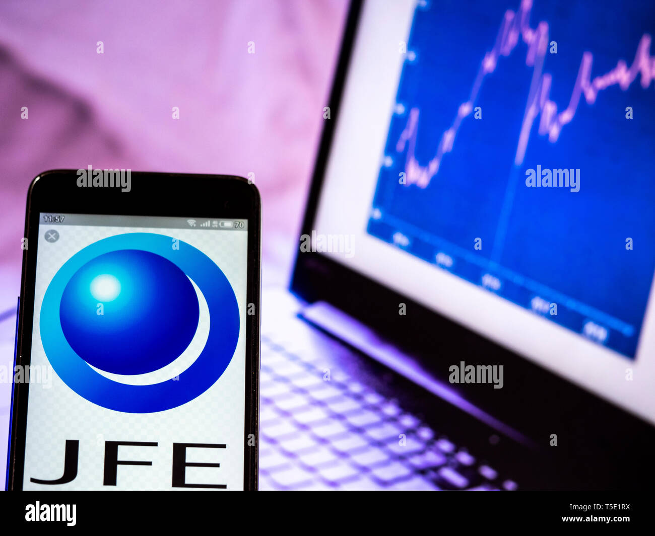 In this photo illustration a JFE Holdings, Inc. logo seen displayed on ...