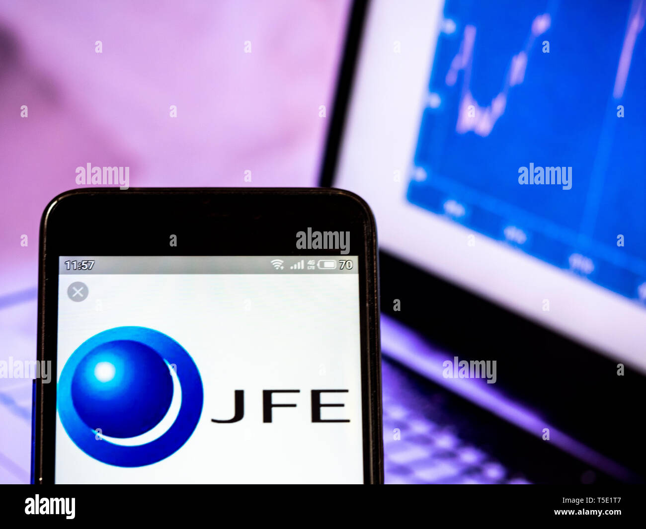 In this photo illustration a JFE Holdings, Inc. logo seen displayed on ...