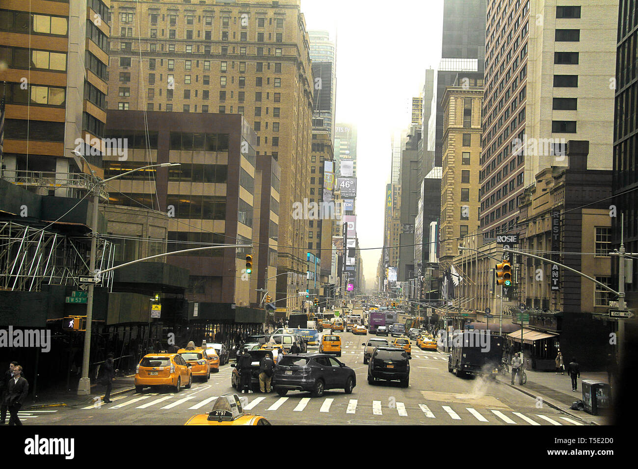 Driving on 7th Ave towards Times Square in Manhattan, NYC, USA Stock ...