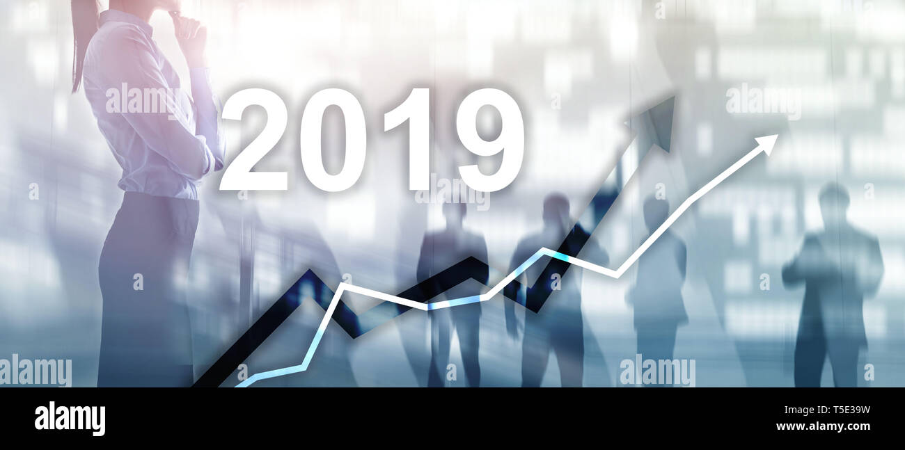 New year 2019 Financial growth graph on blurry business background ...