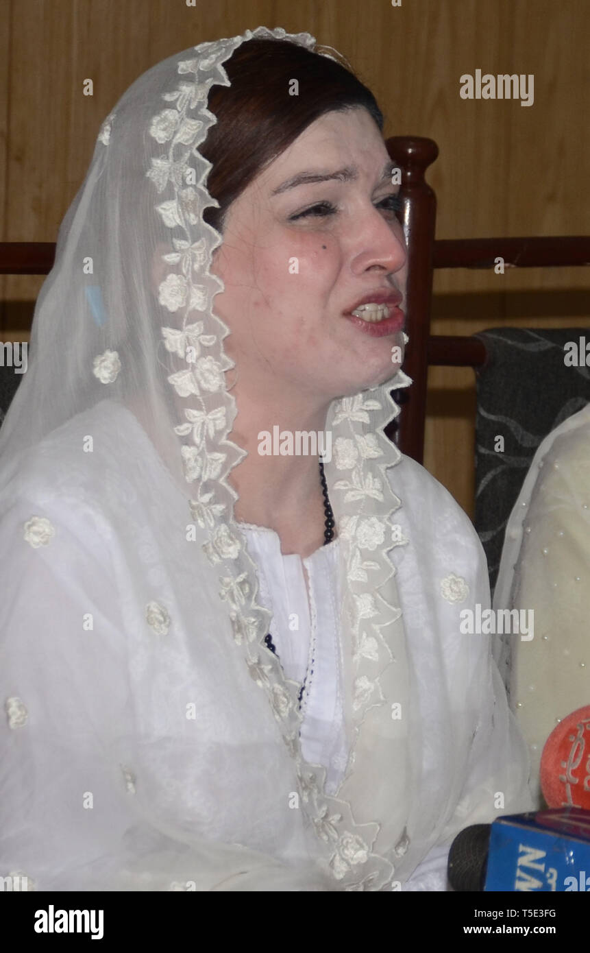 Lahore, Pakistan. 20th Apr, 2019. Chairman of Jammu Kashmir Liberation ...