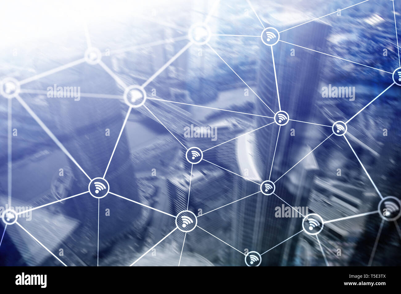 Wifi network on blurred business center background Stock Photo - Alamy