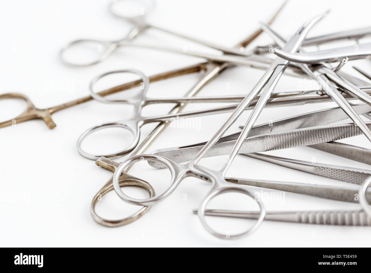 surgical instruments on white background Stock Photo - Alamy