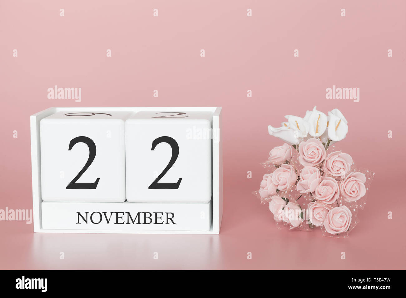 November 22nd. Day 22 of month. Calendar cube on modern pink background ...