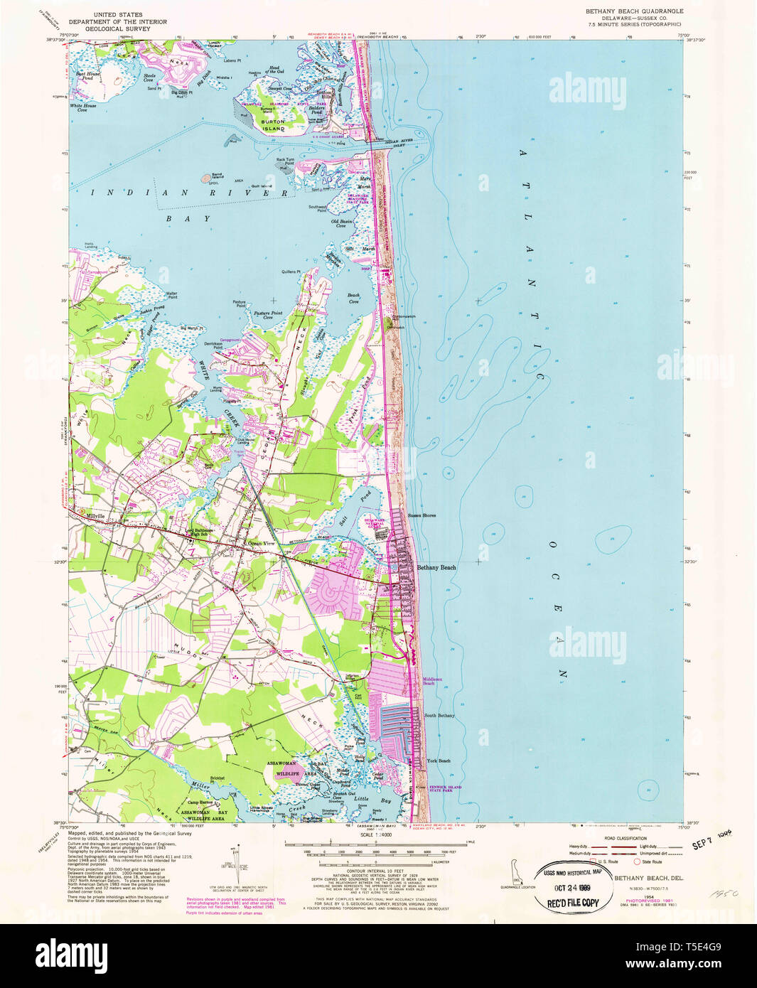 USGS TOPO Map Deleware DE Bethany Beach 255484 1954 24000 Restoration ...